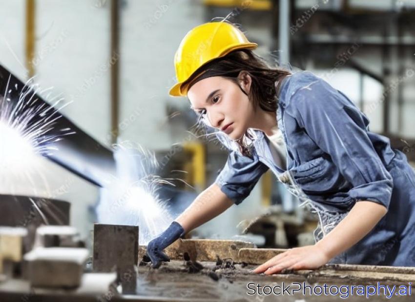Young woman as metalworker holding mold in metallurgy workshop - Photo ...